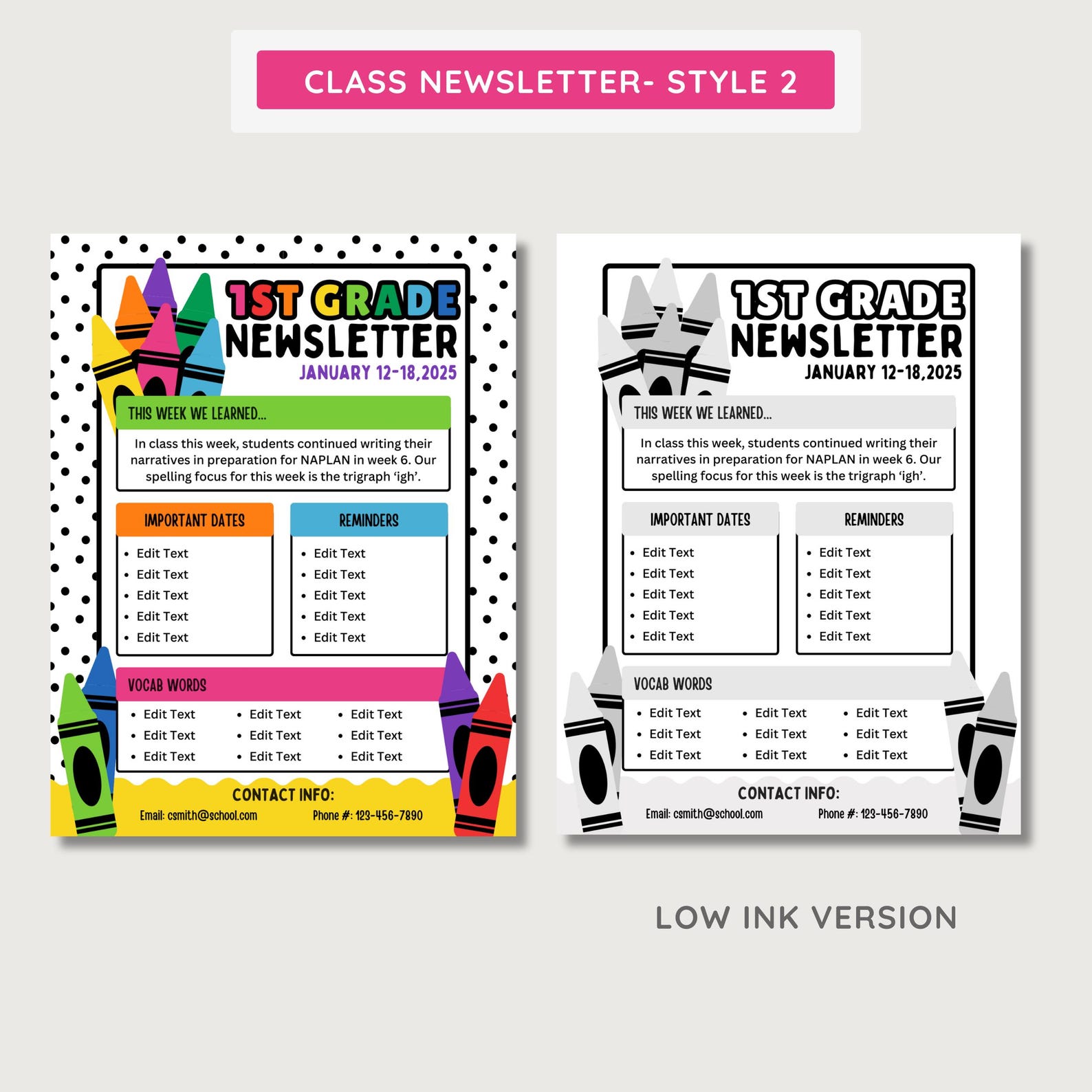 Rainbow Crayon Classroom Newsletter Template: Printable, Editable ...