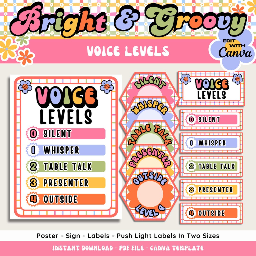 Voice Levels Display Kit, Classroom Noise Level Poster & Labels, Retro ...