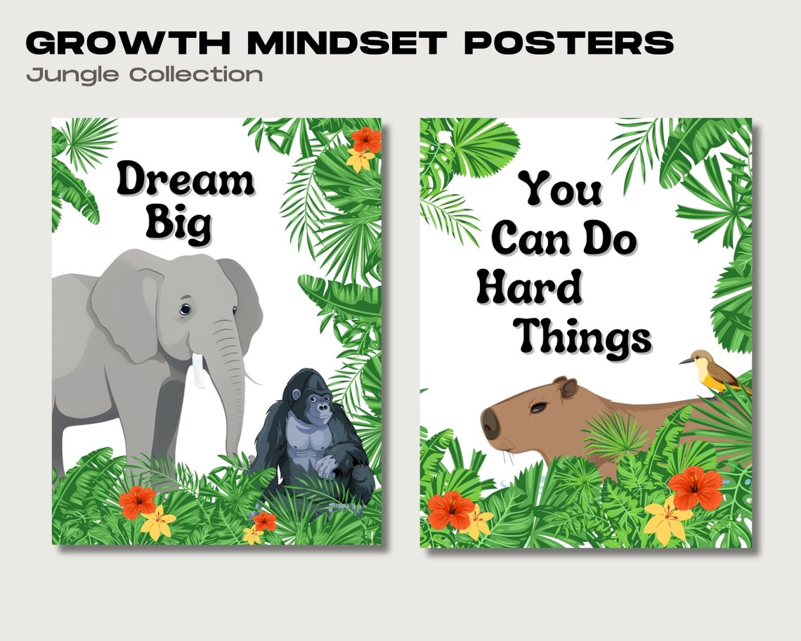 Jungle Growth Mindset Posters, Printable Kids Motivational Poster ...