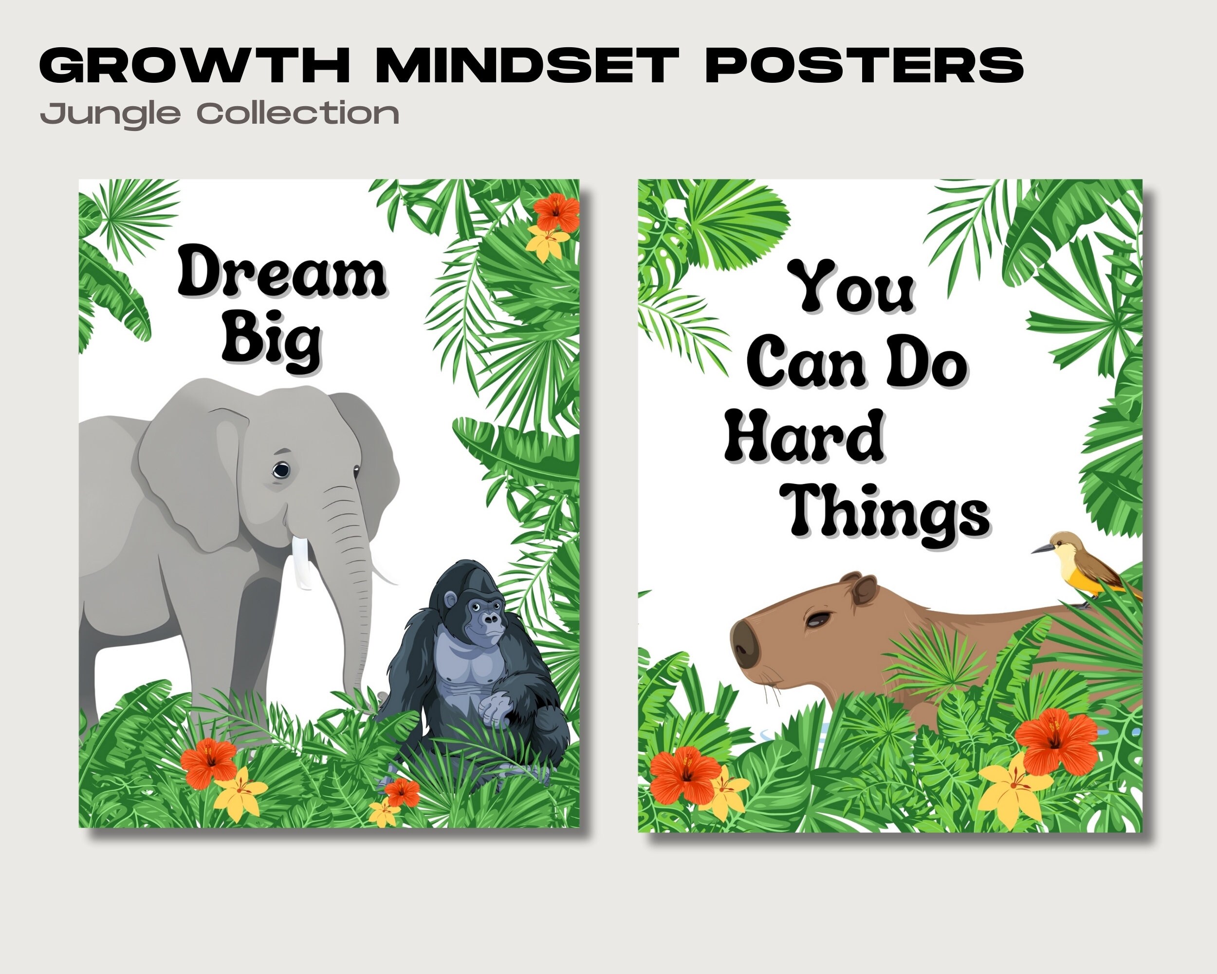 Jungle Growth Mindset Posters, Printable Kids Motivational Poster ...