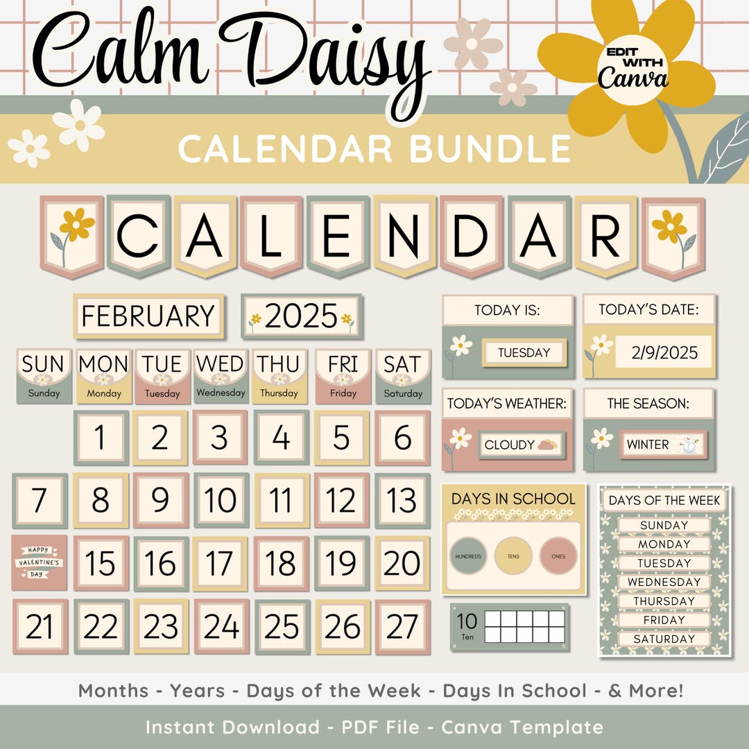 Boho Modern Classroom Calendar Bundle, Printable Calendar Display ...