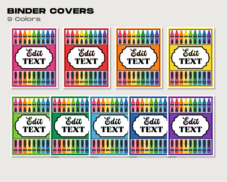 Rainbow Crayon Binder Covers & Spines, Editable Binder Covers, Canva ...