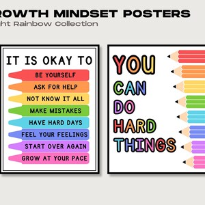Bright Rainbow Growth Mindset Printable Posters, Editable Kids ...