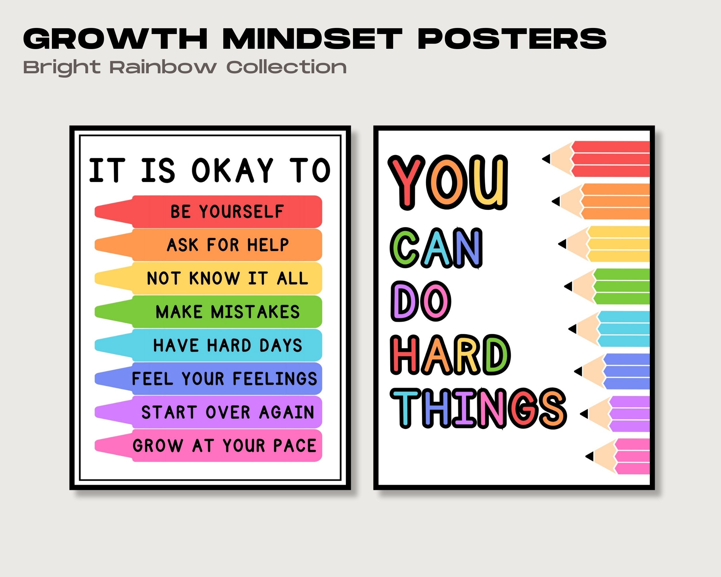 Bright Rainbow Growth Mindset Printable Posters, Editable Kids ...