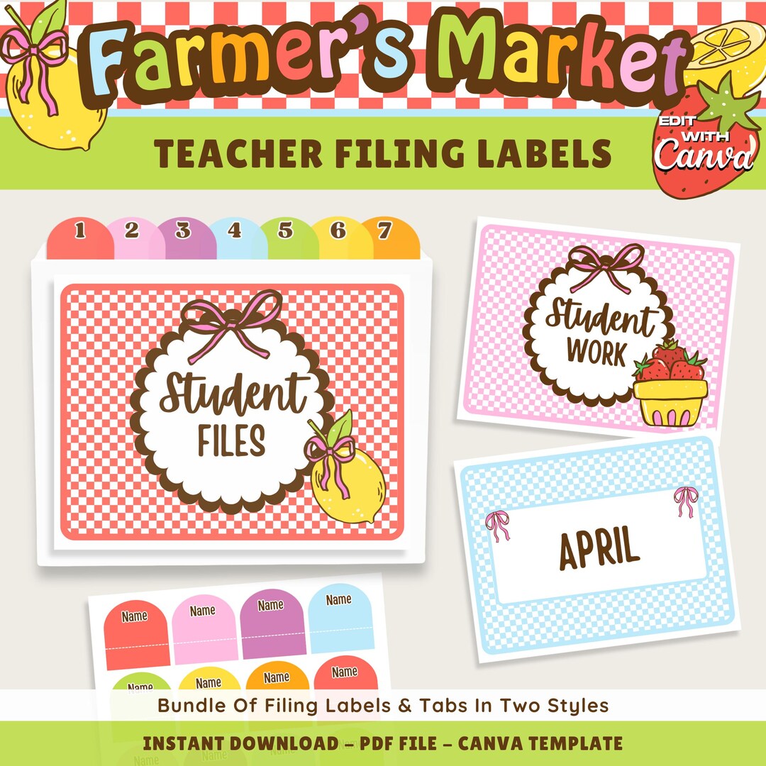 Classroom Teacher Filing Labels & Tabs: Farmer's Market Decor Theme ...