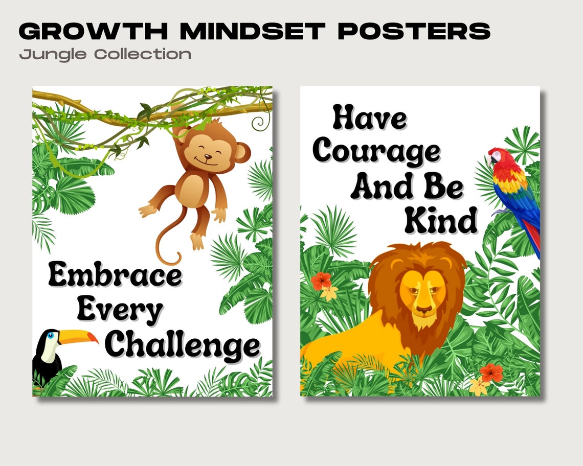 Jungle Growth Mindset Posters, Printable Kids Motivational Poster ...