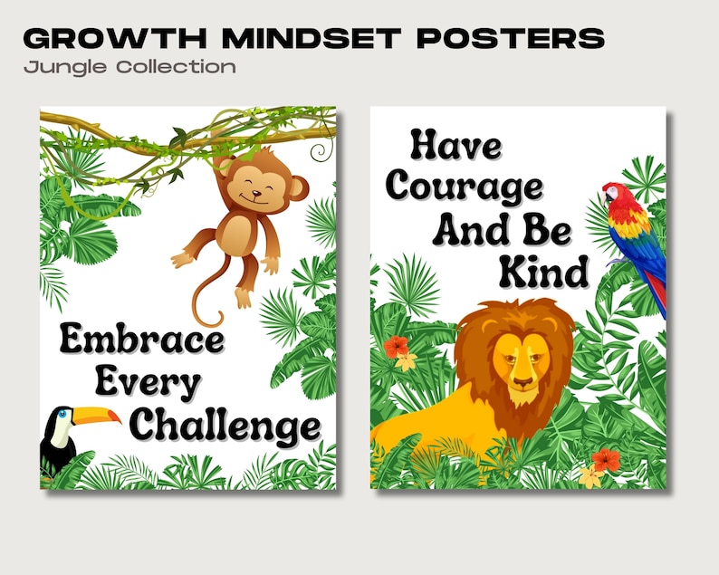 Jungle Growth Mindset Posters, Printable Kids Motivational Poster ...