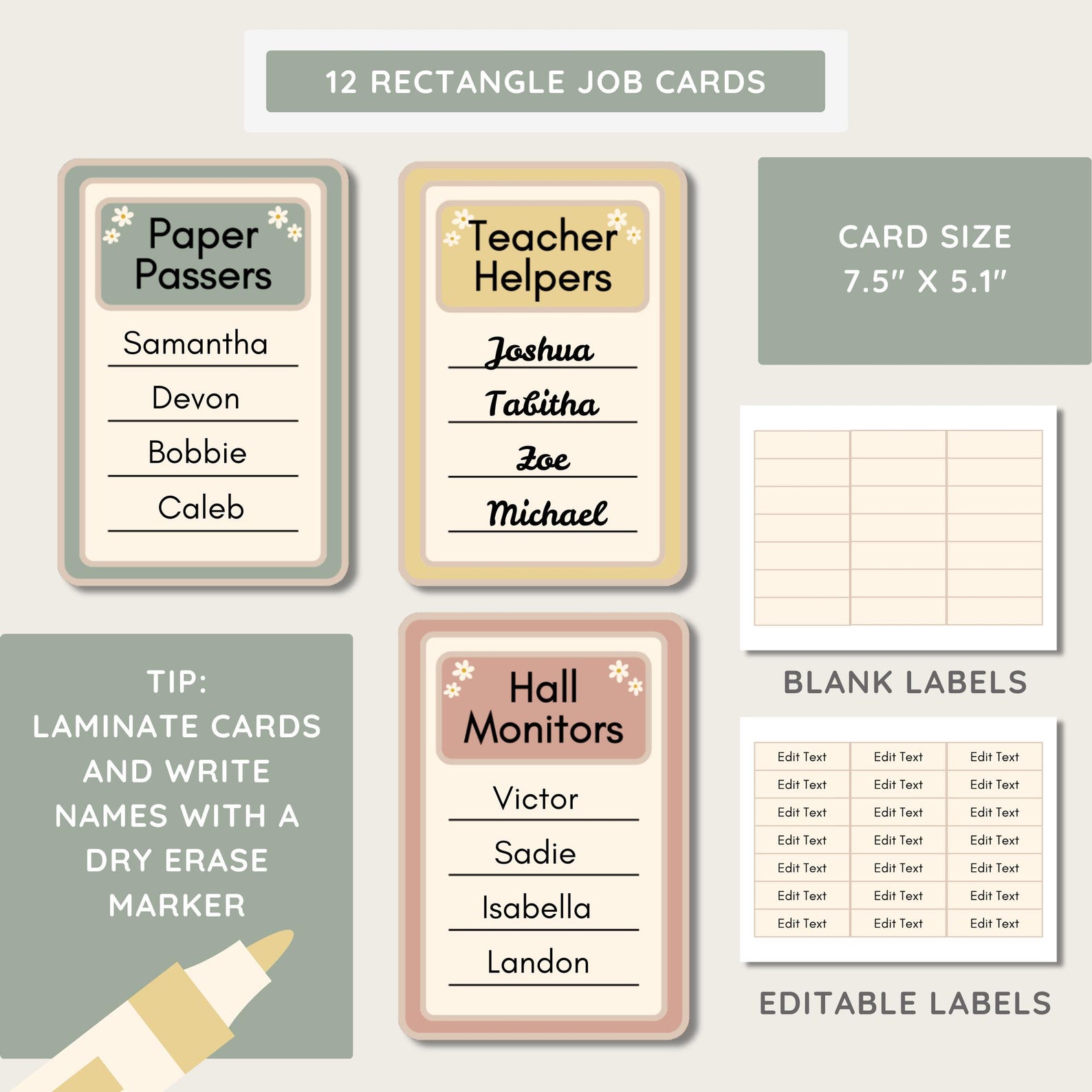 Boho Daisy Classroom Jobs Display: Editable Student Helpers (canva ...