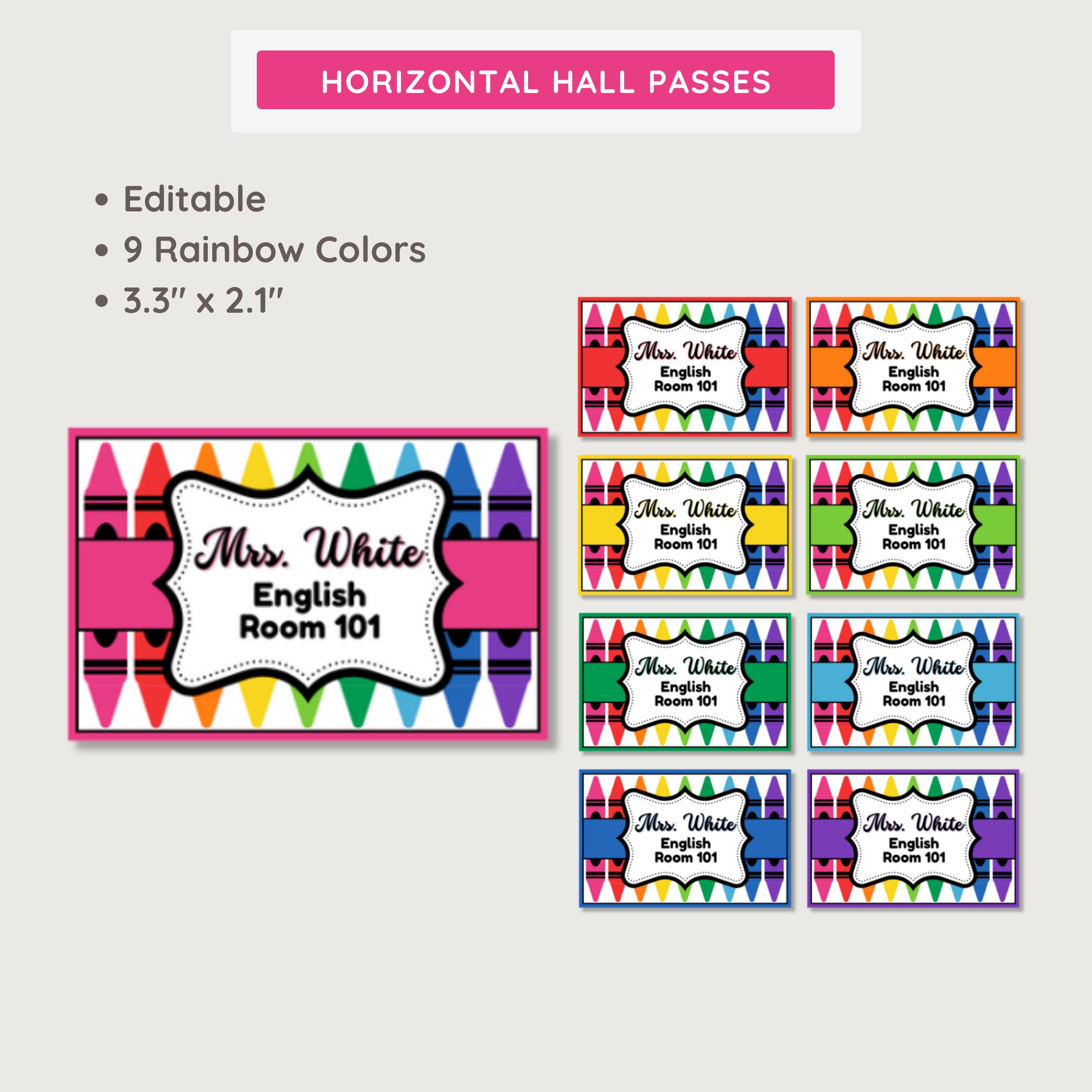 Printable Rainbow Crayon Hall Passes, Editable Classroom Hall Passes ...