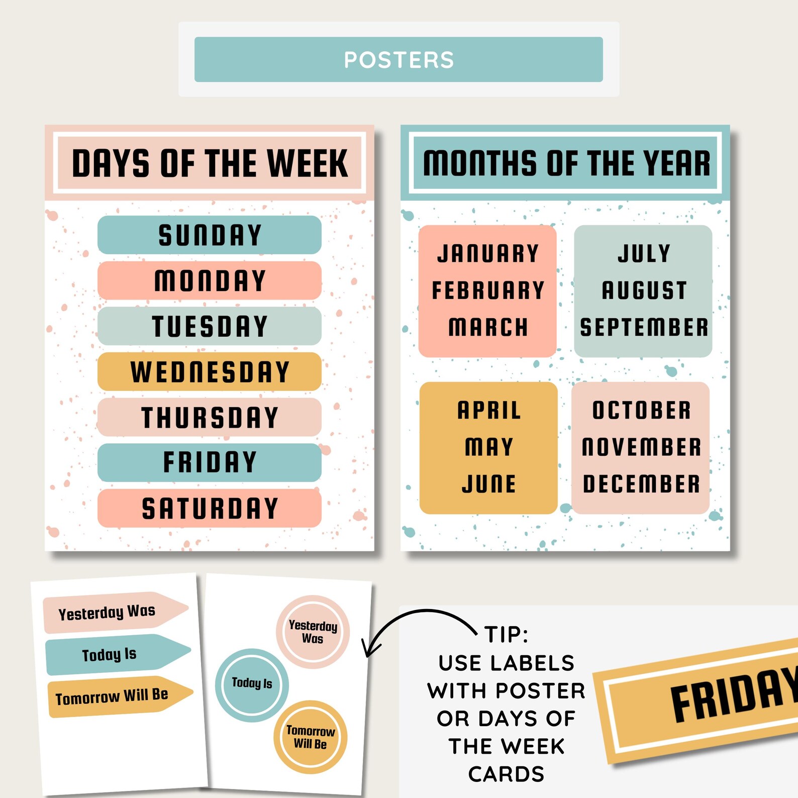 Calm Modern Classroom Calendar Display Bundle (printable & Editable ...