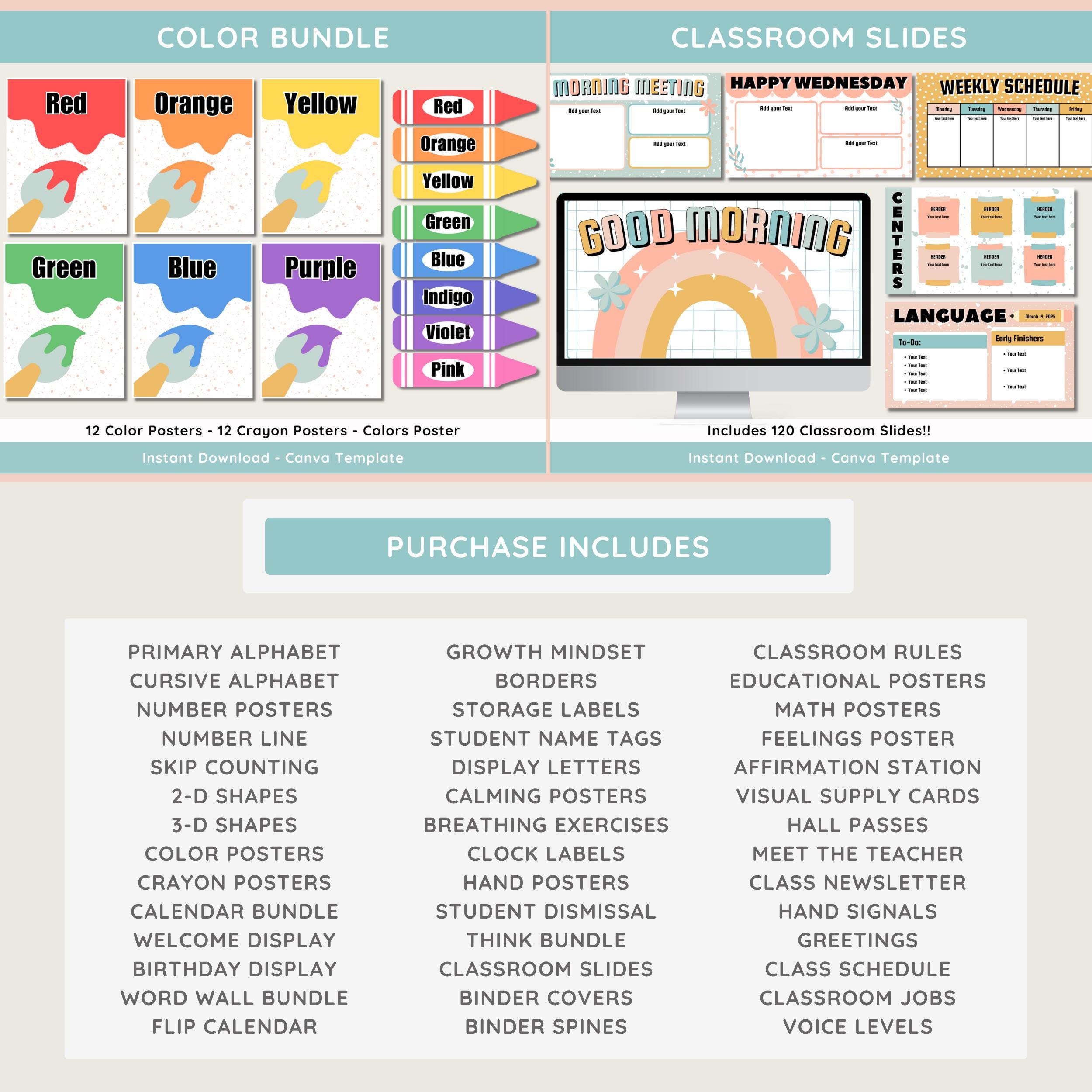 Calm Classroom Decor Set: Pastel Colors, Editable Canva Template ...
