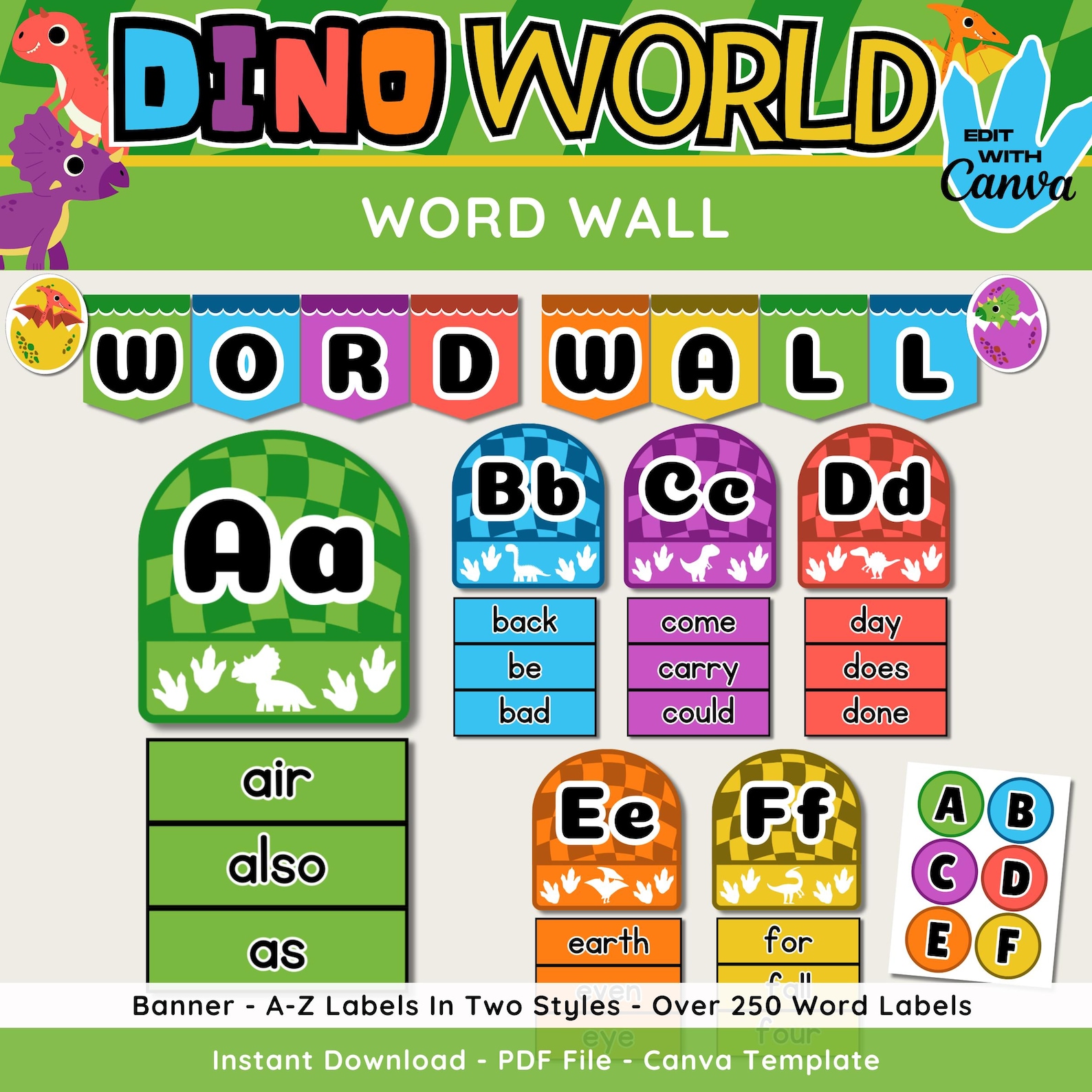Dinosaur Word Wall Display Kit, Printable & Editable Sight Word ...
