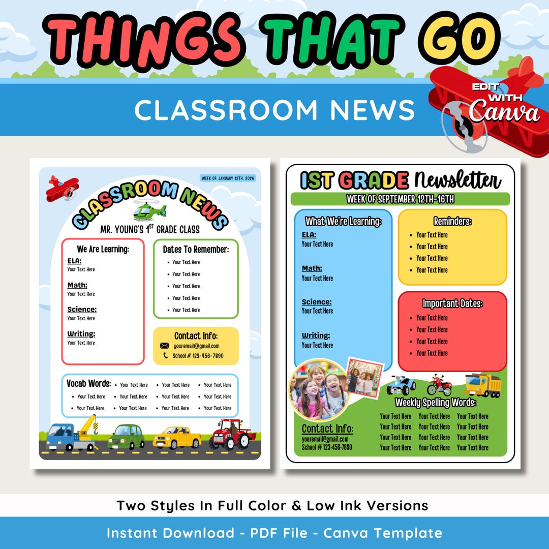 Transportation Classroom Newsletter Template: Editable Canva Letter ...