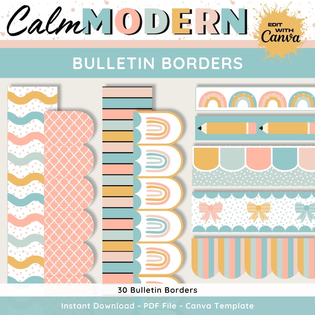 Calm Modern Bulletin Borders, Printable & Editable Display Borders ...