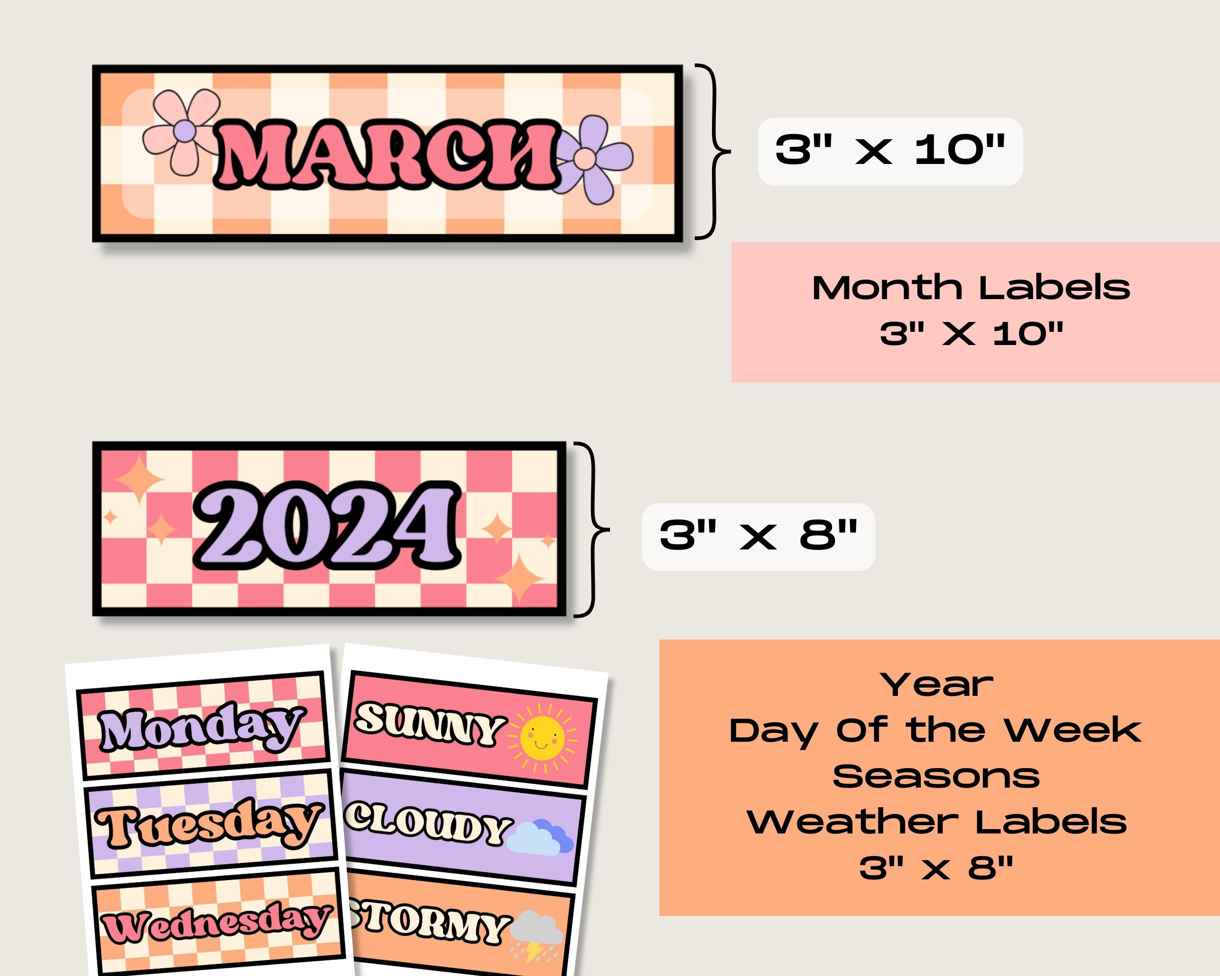 Retro Calendar Bundle, Editable Complete Calendar, Weather Station ...