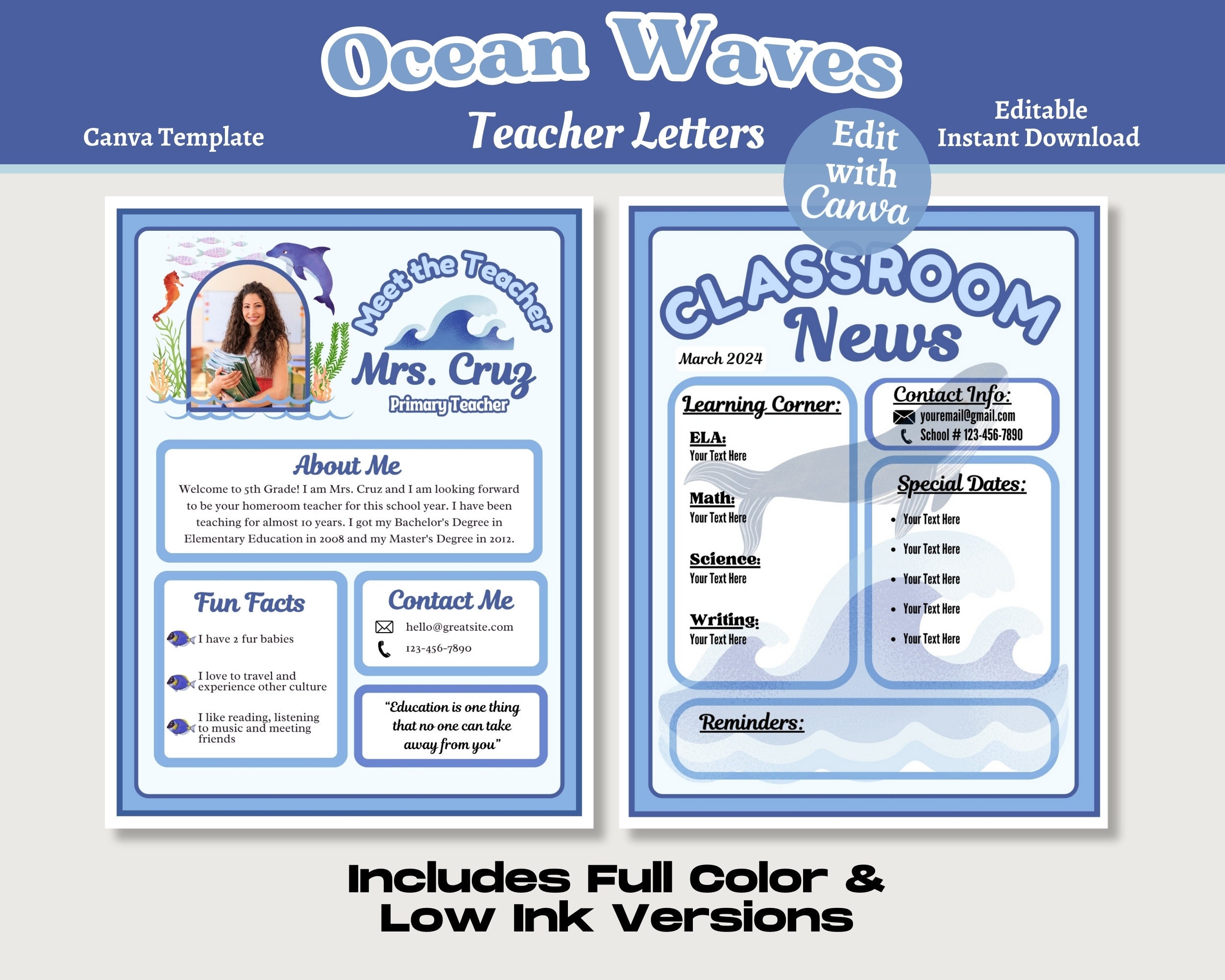 Ocean Theme Meet the Teacher and Classroom Newsletter, Printable ...