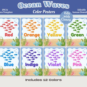 Ocean Theme Color Posters, Printable & Editable Classroom Color Posters ...