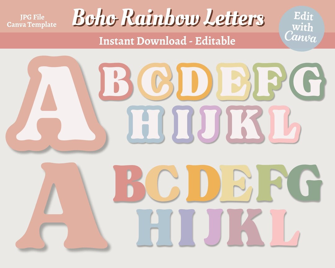 Boho Rainbow Bulletin Board Letters: A-Z Classroom Decor (digital ...
