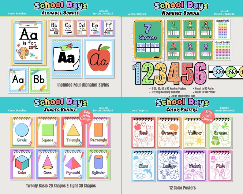 Editable Complete Classroom Decor Bundle, Printable Bright Rainbow ...