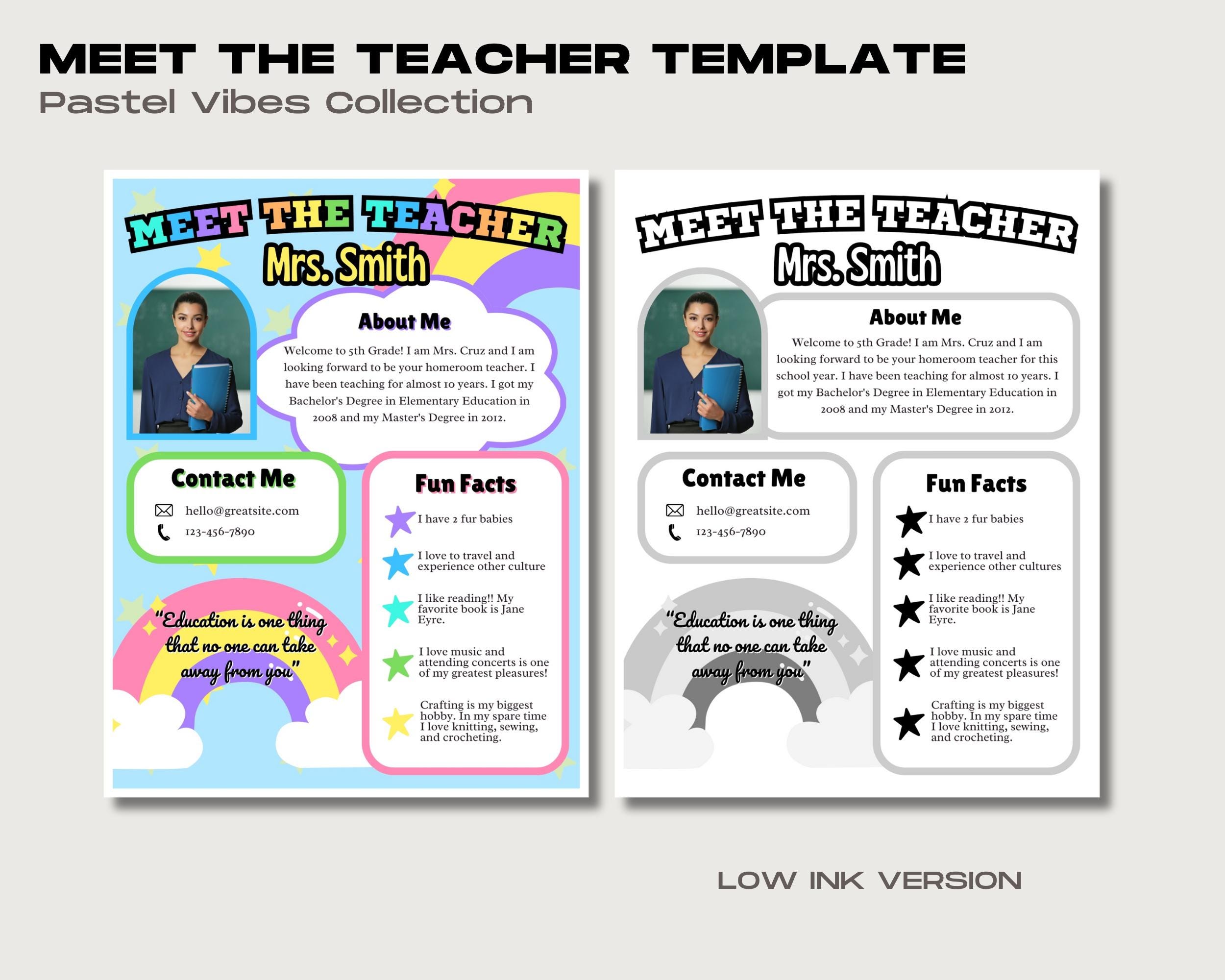 Editable Pastel Meet the Teacher Template, Printable Teacher ...