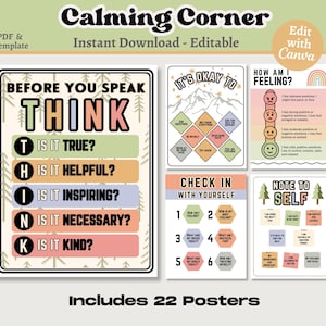 Calming Corner, Printable & Editable Calming Posters, Breathing ...
