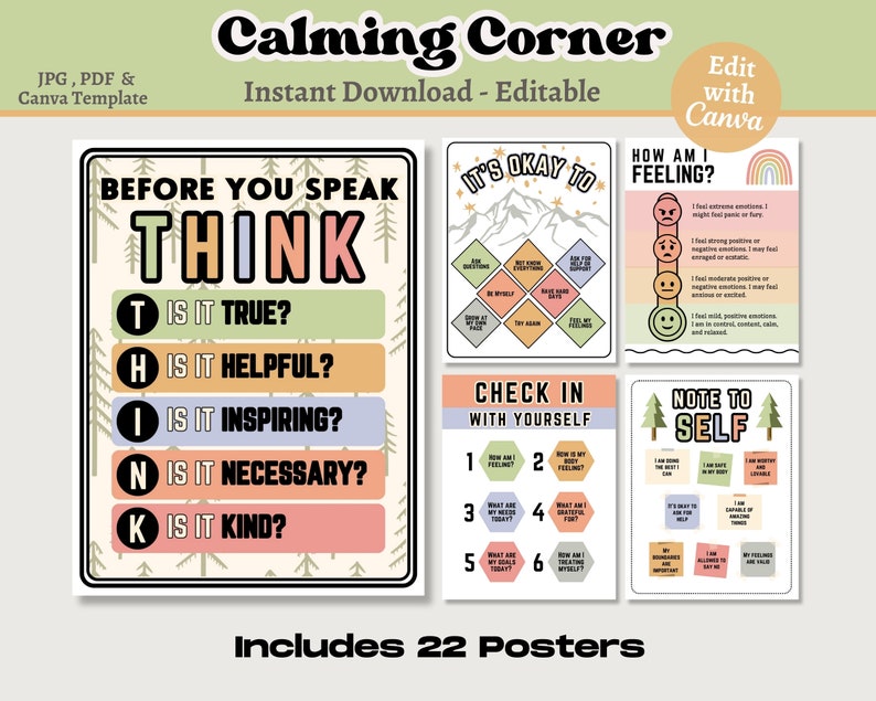 Calming Corner, Printable & Editable Calming Posters, Breathing ...
