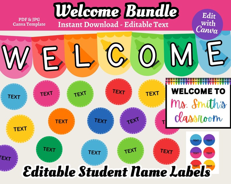 Rainbow Crayons Welcome Bundle Editable Classroom Decor - Etsy