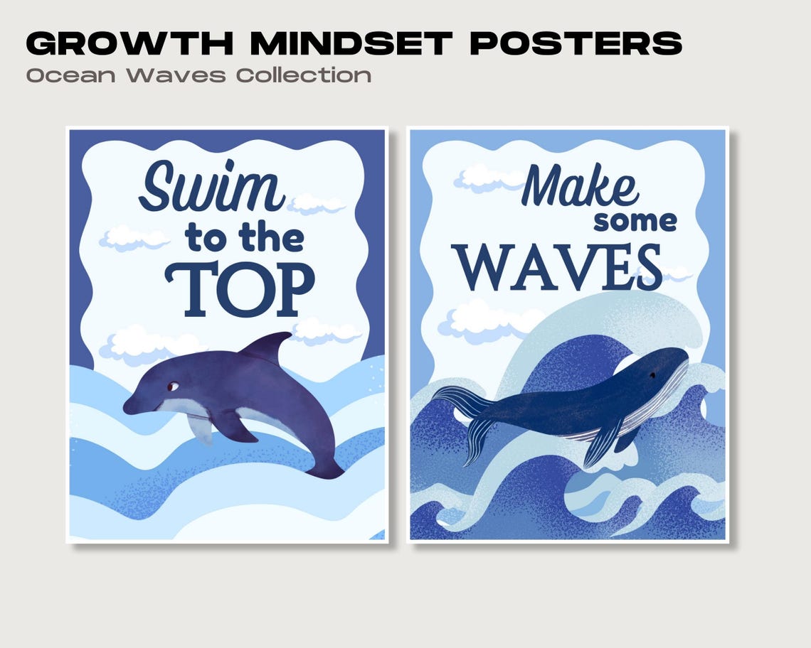 Ocean Theme Growth Mindset Posters, Printable & Editable Inspirational ...