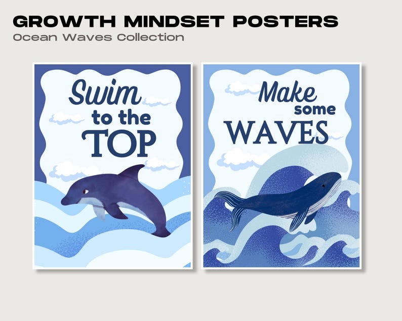 Ocean Theme Growth Mindset Posters, Printable & Editable Inspirational ...