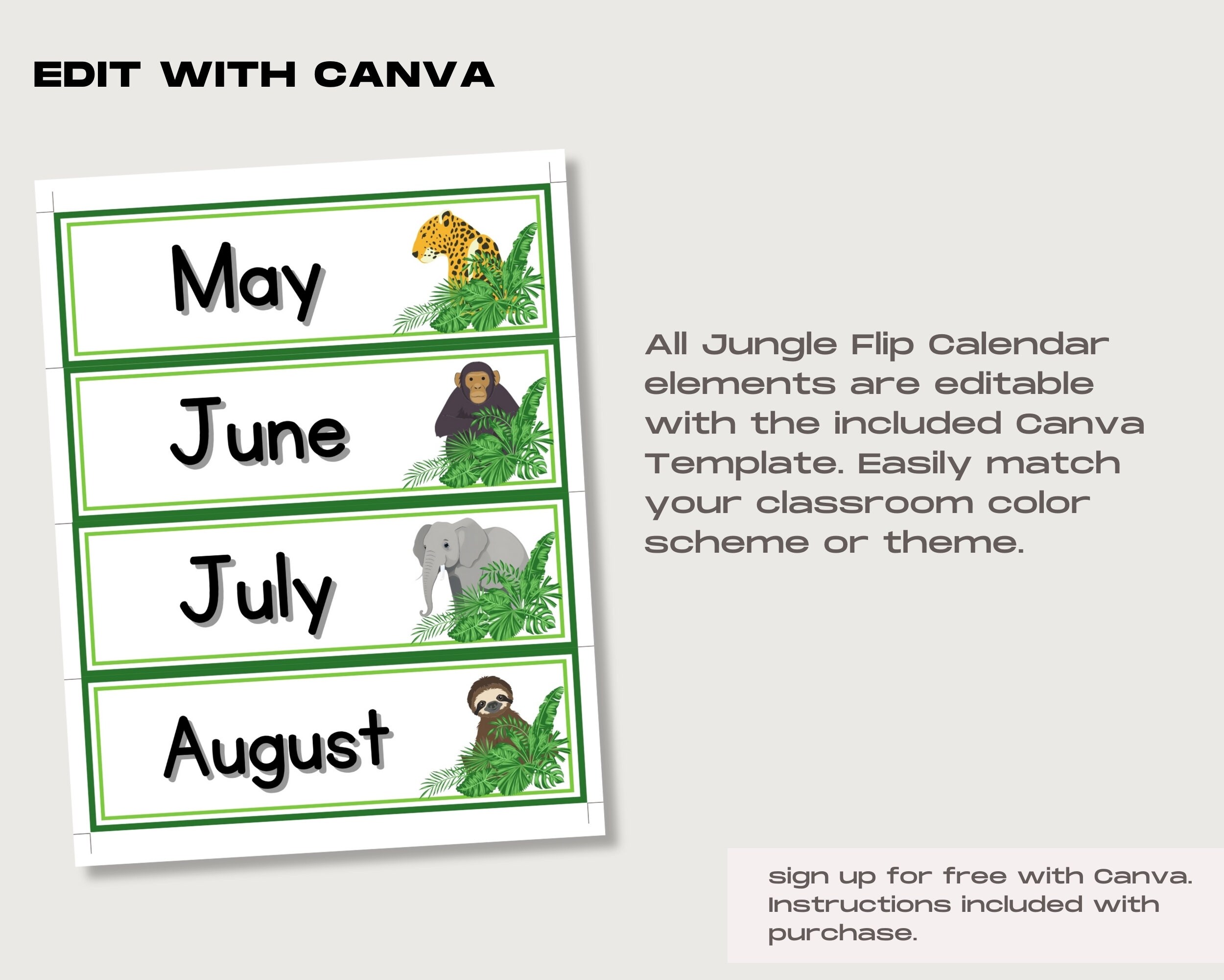 Jungle Flip Calendar, Hanging Calendar Display, Editable Calendar ...