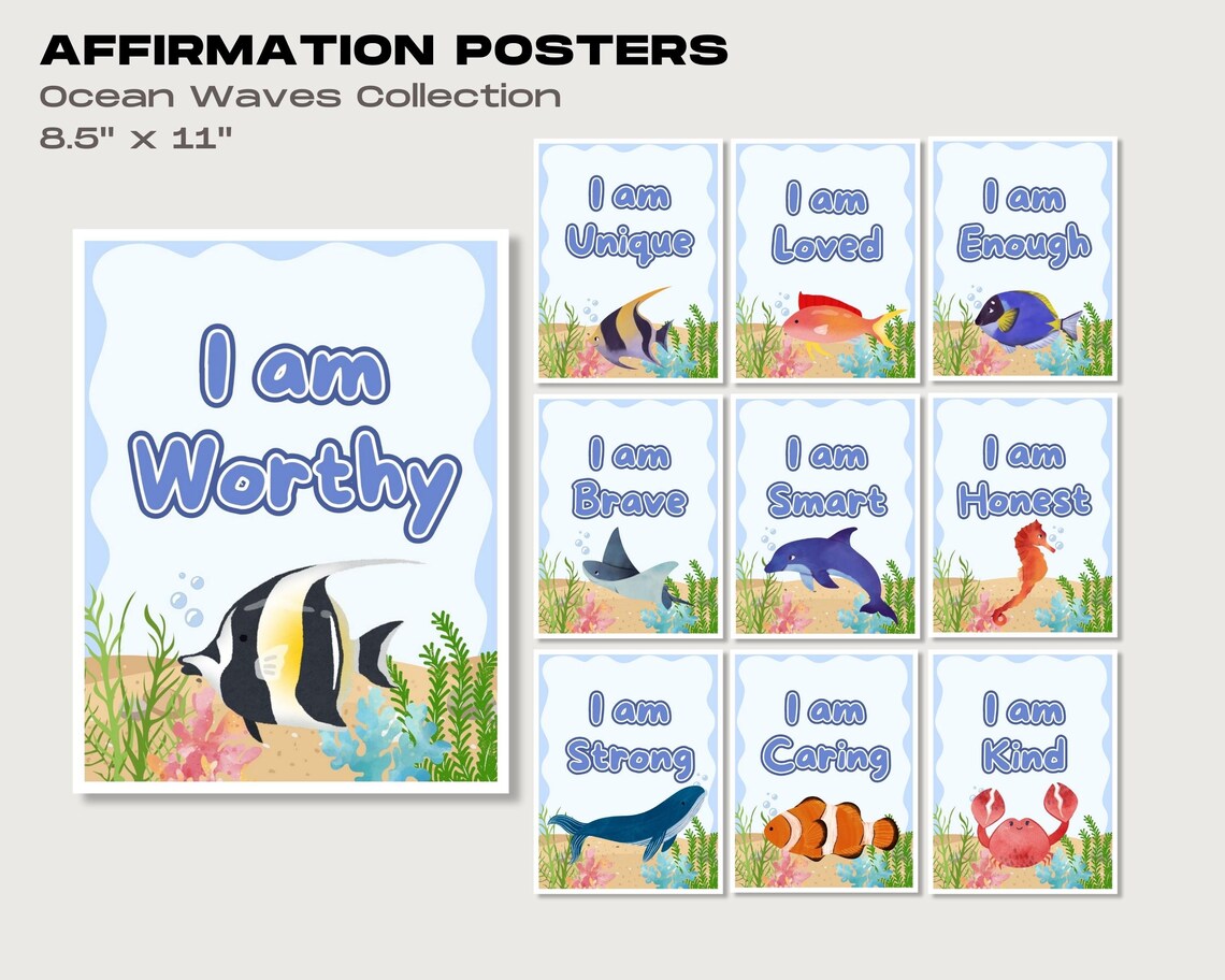 Ocean Theme Affirmation Station, Printable & Editable Affirmation ...