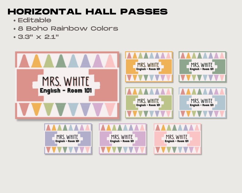 Printable Boho Teacher Hall Pass, Custom Editable Hall Passes for ...