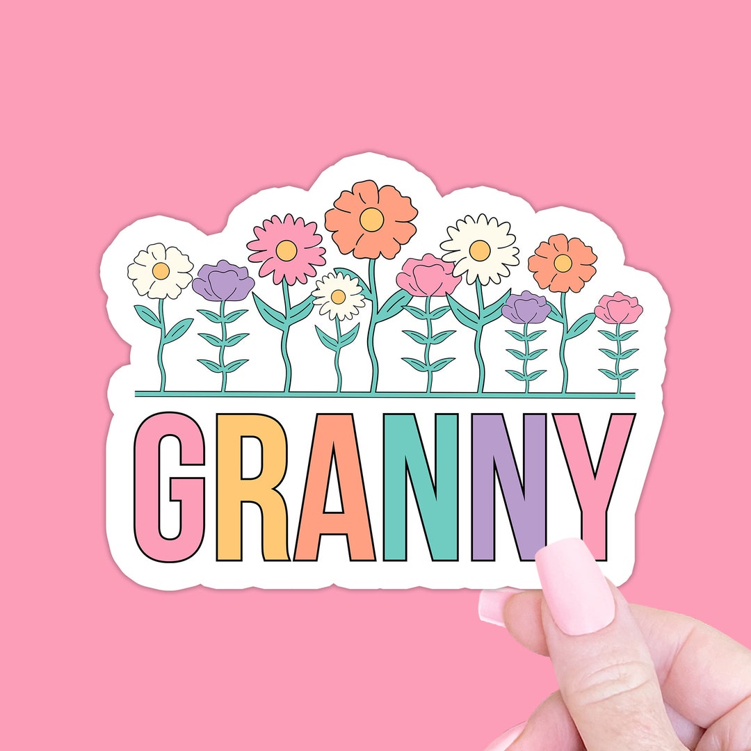 Floral Granny Sticker Decal Gift, Wildflowers Granny Laptop Sticker ...