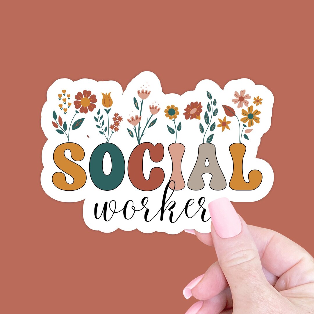 Floral Social Worker Sticker Gift, Boho Wildflowers Social Worker ...