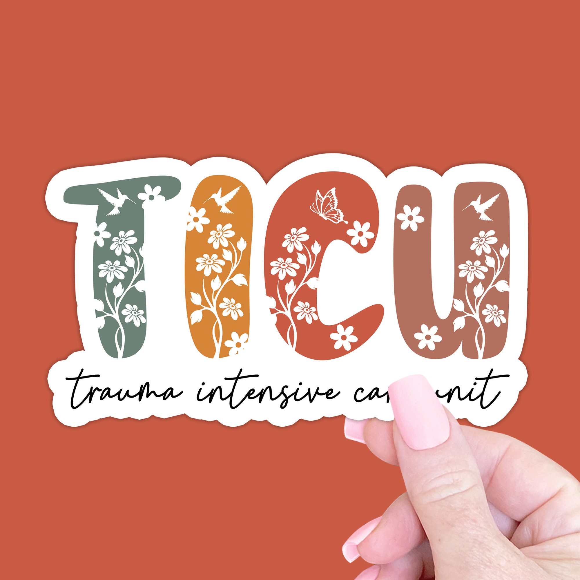 Floral TICU Nurse Sticker Gift, TICU Nurse Laptop Water Bottle Sticker ...