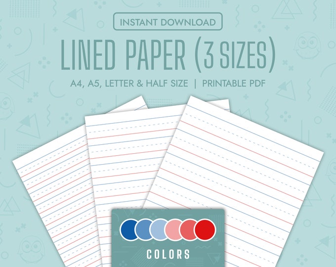 2 Printable Lined Handwriting Paper Red Bottom, Blue Top, Writing ...