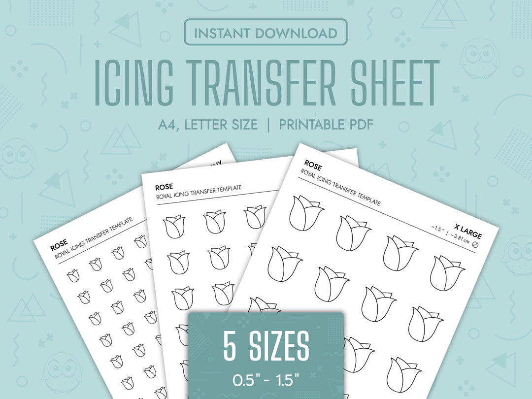 Rose Royal Icing Transfer Sheets Printable Flower Royal Icing Templates ...