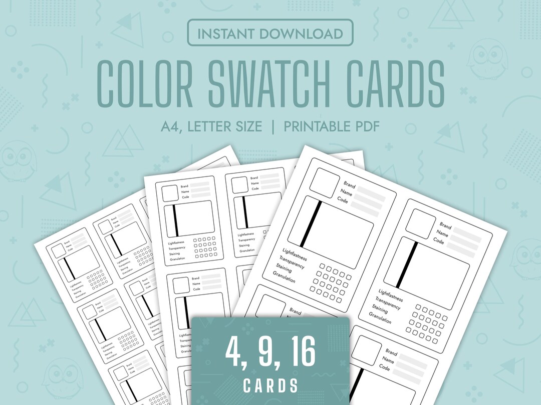 Color Swatch Cards Blank Color Cards Printable Watercolor Swatch ...
