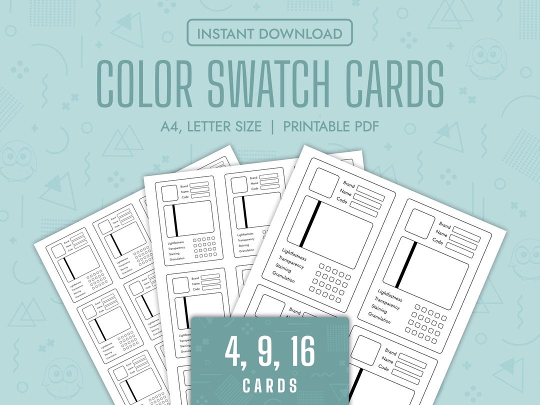 Color Swatch Cards Blank Color Cards Printable Watercolor Swatch ...