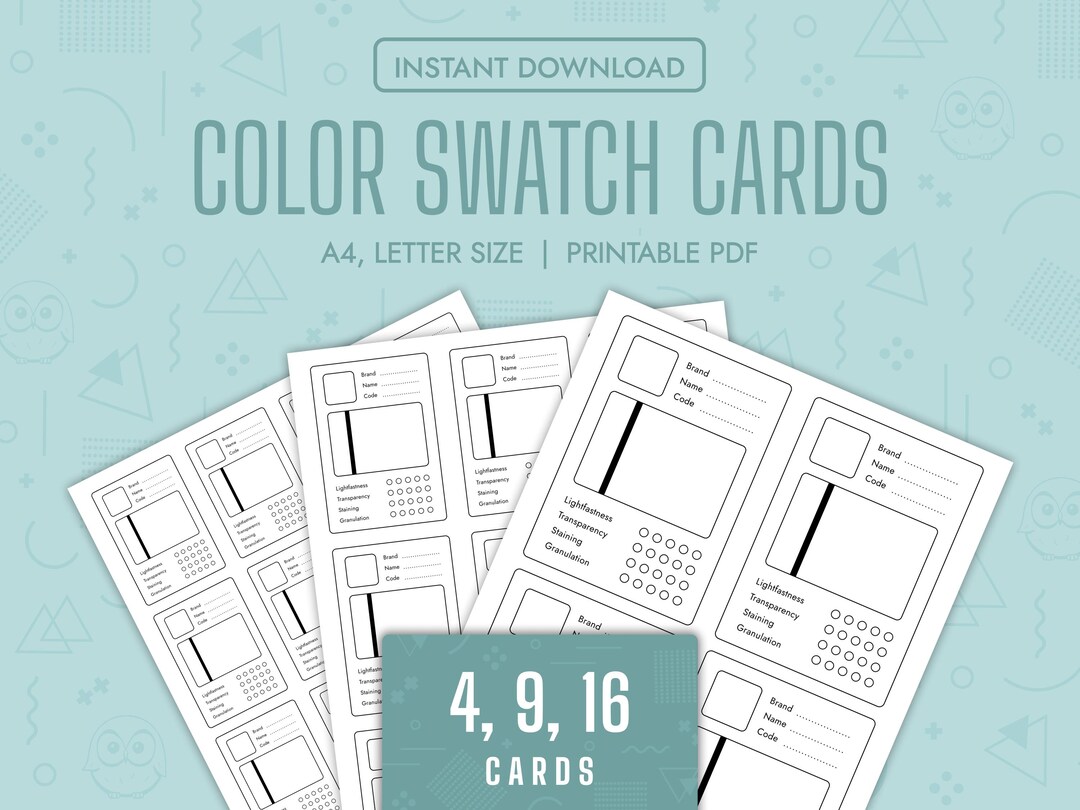 Color Swatch Cards Blank Color Cards Printable Watercolor Swatch ...