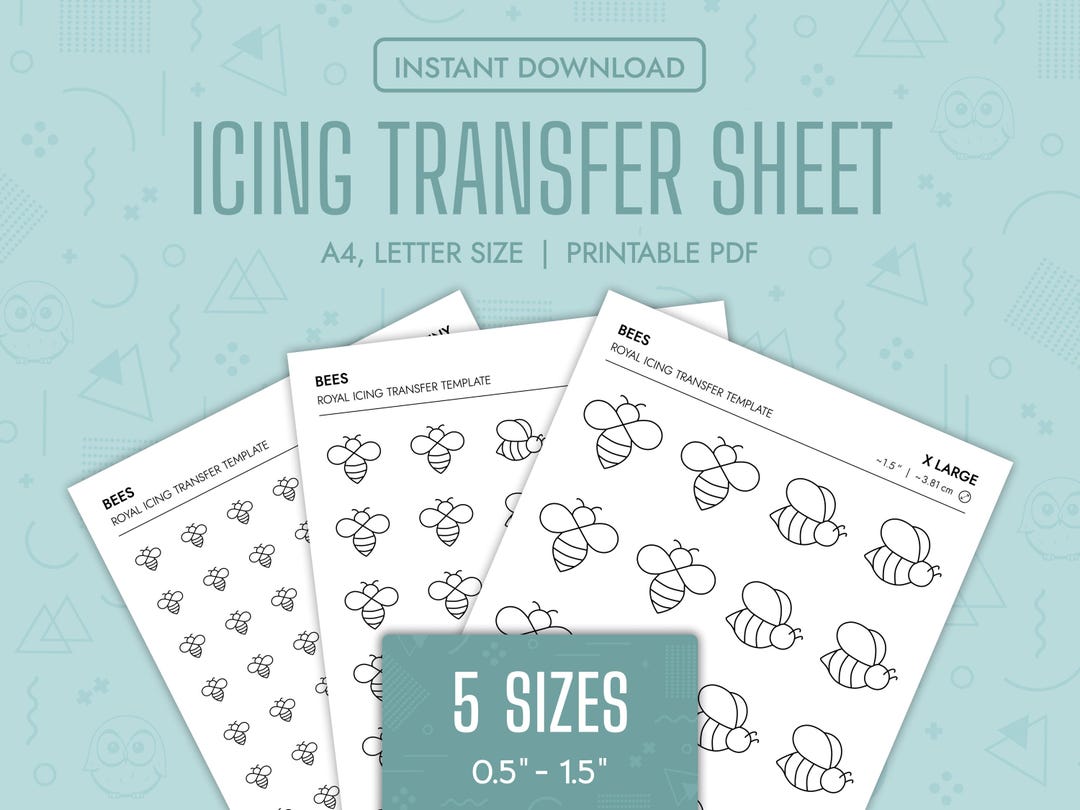Bee Royal Icing Transfer Sheets Printable Bees Royal Icing Templates ...