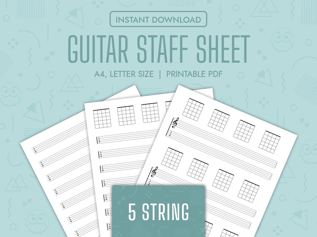 Guitar Staff Sheet Blank 5 String Guitar Music Sheet Printable Guitar ...
