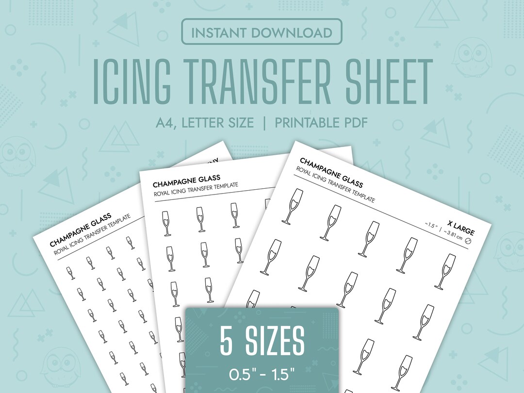 Champagne Royal Icing Transfer Sheets Printable Champagne Glass Royal ...