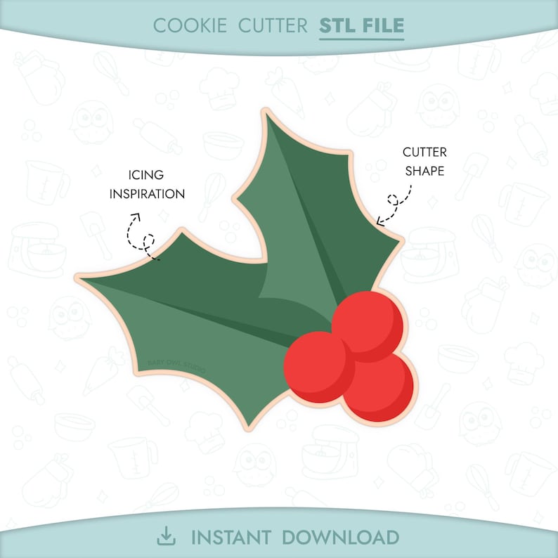 Holly Cookie Cutter STL File 3D Printable Christmas Cookie Cutter ...