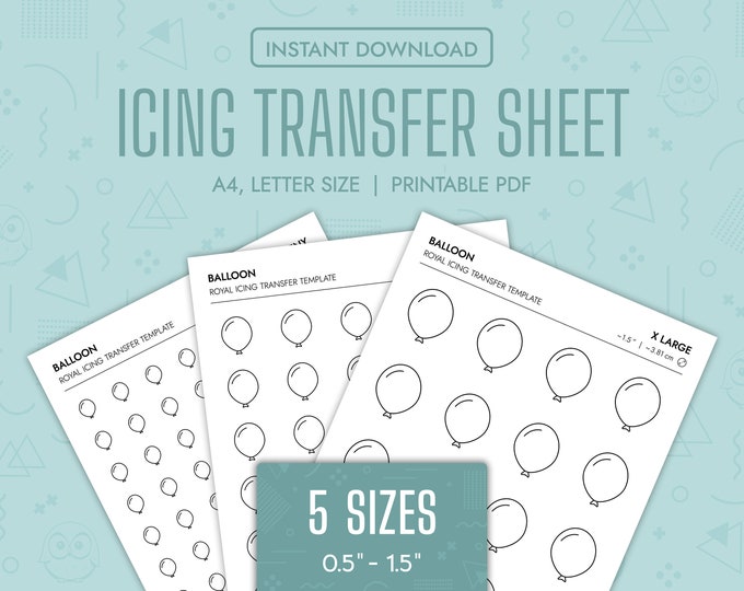 Balloon Numbers Royal Icing Transfer Sheet, Royal Icing Template, Royal ...