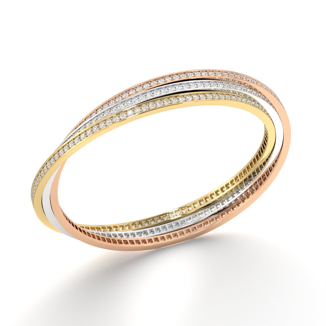 Diamond Bangle/diamond Bracelet / Tricolor Interlocking Bangles/14k ...