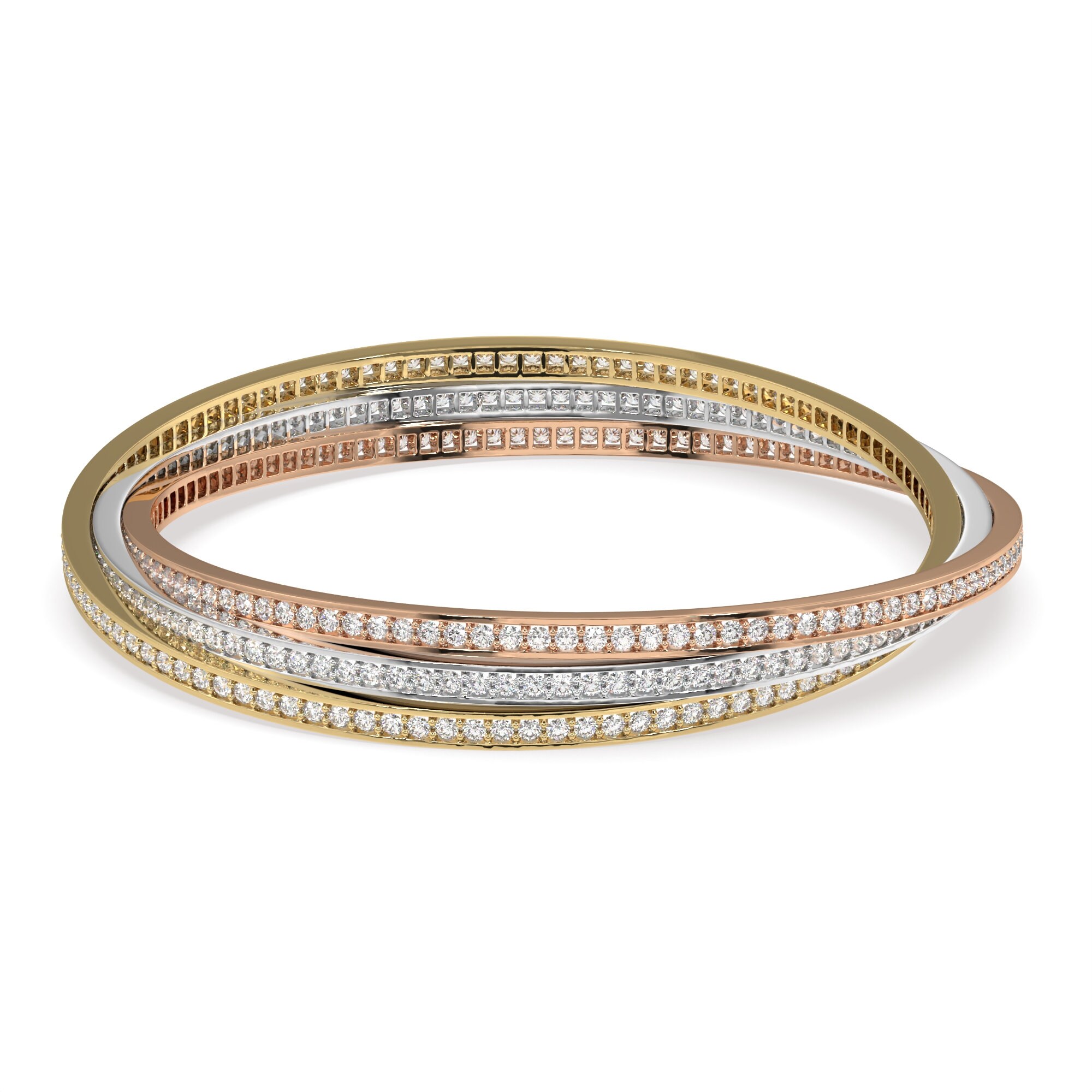 Diamond Bangle/diamond Bracelet / Tricolor Interlocking Bangles/14k ...