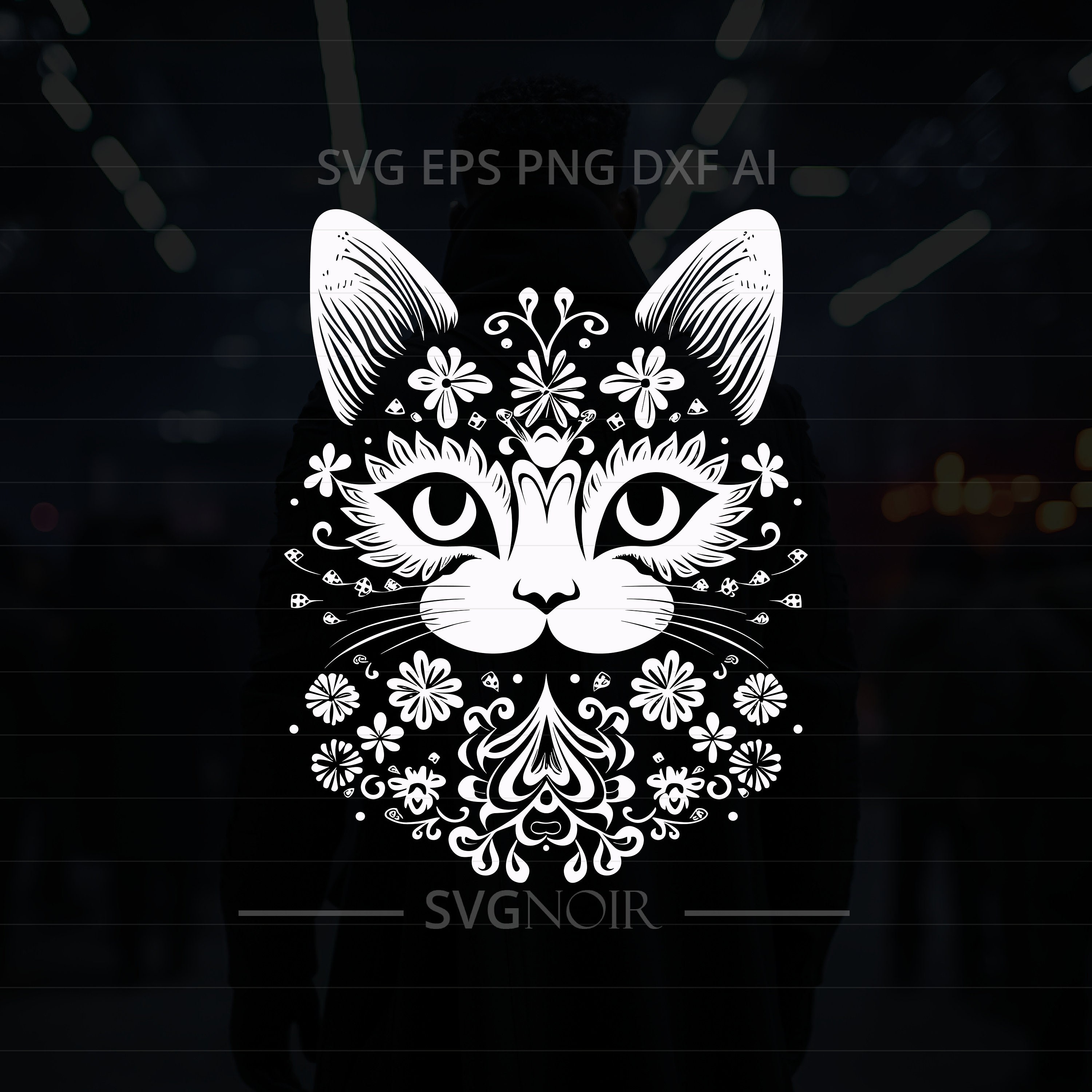 Boho Cat Vector Clipart in SVG Ai DXF Eps PNG Cricut - Etsy