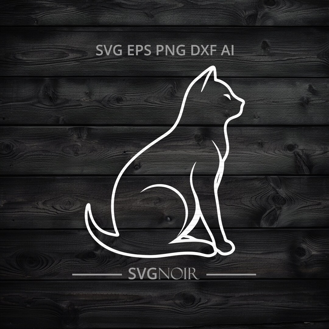 Sitting Cat Outline Vector Clipart in SVG Ai DXF Eps PNG - Etsy