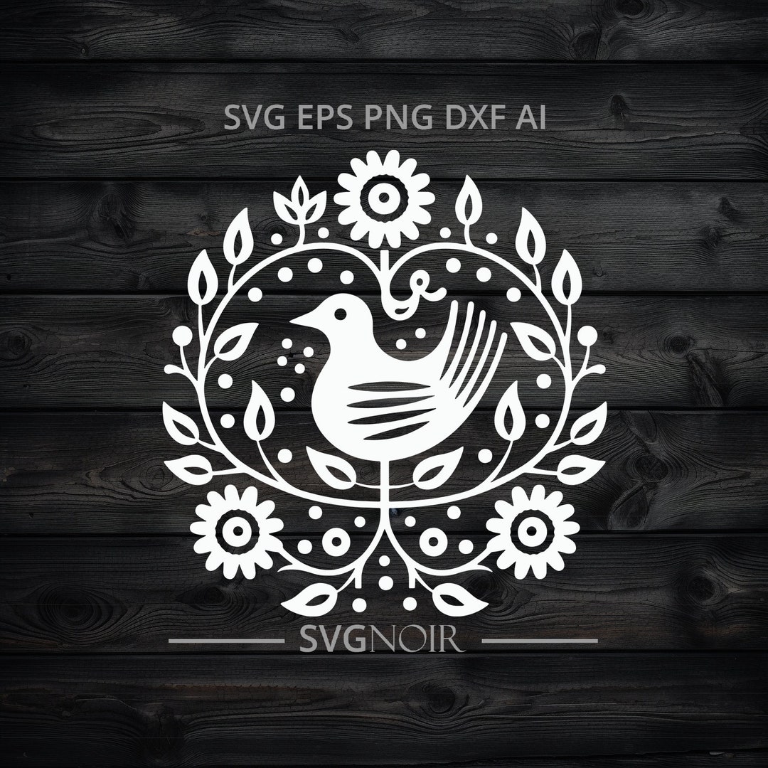 Boho Folk Art Bird Vector Clipart in SVG, Ai, DXF, Eps, PNG Cricut ...